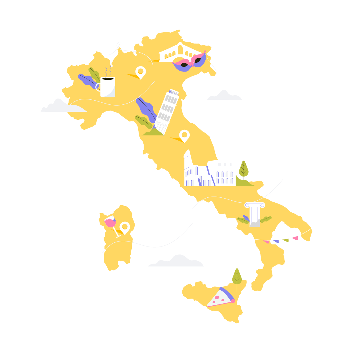 Marvellous Map of Italy Animated Illustrations | Creattie