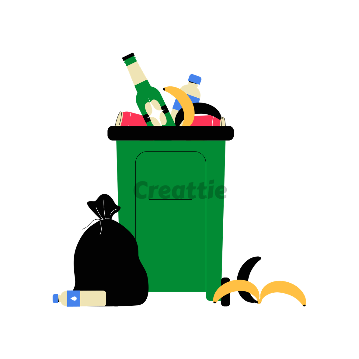 Download Overflowing Trash Can Illustration in SVG & PNG